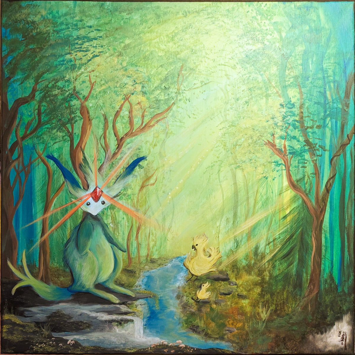 Carbuncle in the Chocobo forest - prints – Serena Cutler Art
